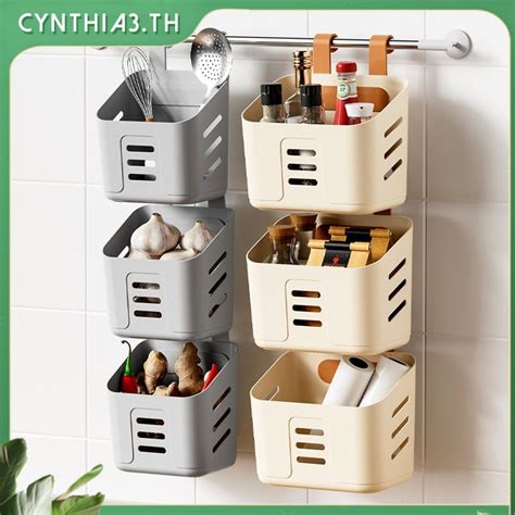 2 ขนาดแขวนตะกร้าห้องน้ำ Multi Layer ติดผนัง Stackable Rack ห้องครัวขิงกระเทียม Sundries Sorting