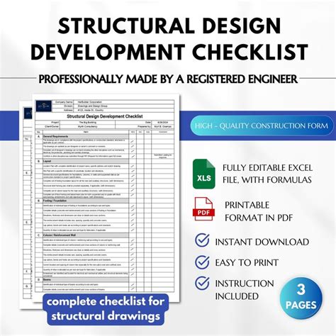 Structural Design Development Checklist Drawing Checklist Design