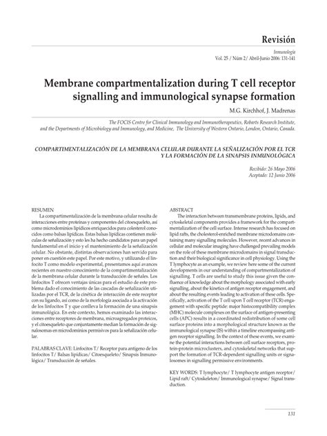 Pdf Membrane Compartmentalization During T Cell Receptor Signalling And Immunological Synapse