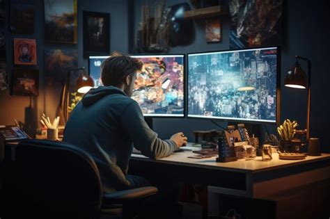 Premium Ai Image Programming Man Working On Computer In It Office Or
