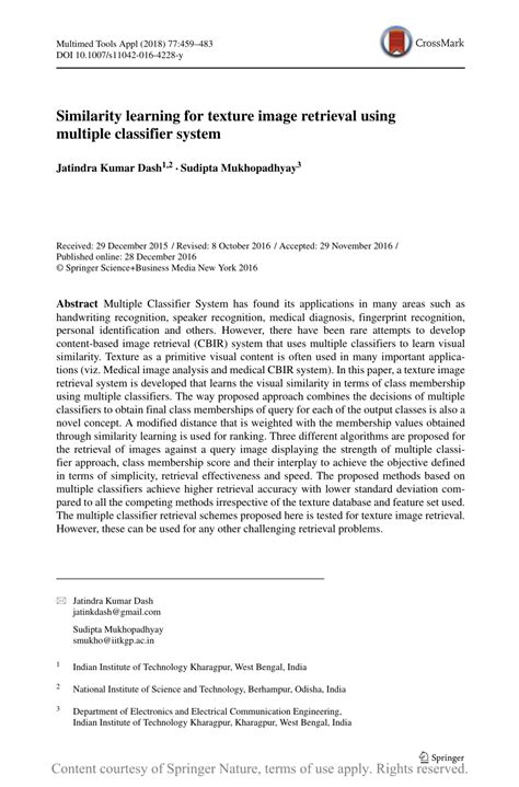 Similarity Learning For Texture Image Retrieval Using Multiple Classifier System Request Pdf