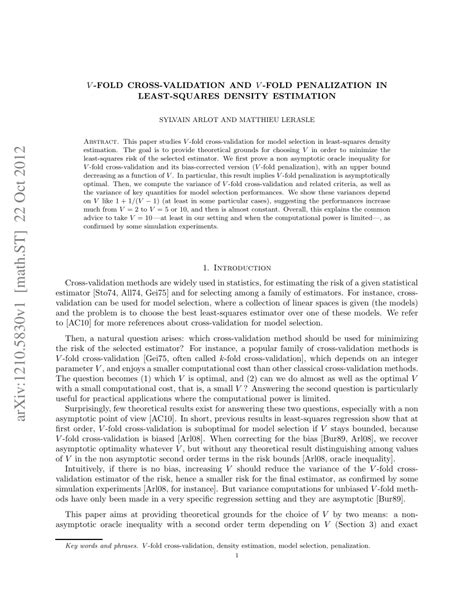 Pdf Choice Of V For V Fold Cross Validation In Least Squares Density Estimation