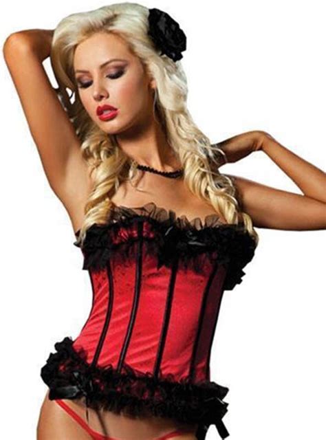Ruffled Red Mesh Womens Corset Sexy Red Corset For Women