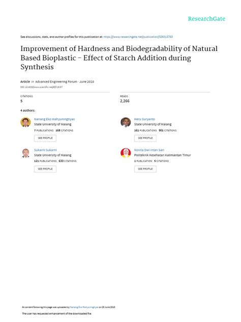 Improvementof Hardnessand Biodegradabilityof Natural Based Bioplastic