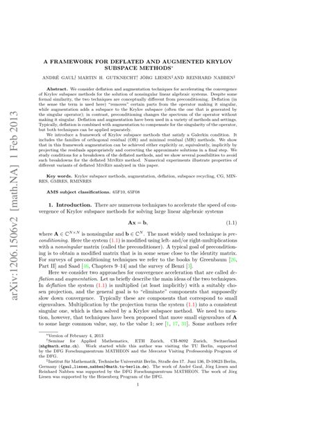Pdf A Framework For Deflated And Augmented Krylov Subspace Methods