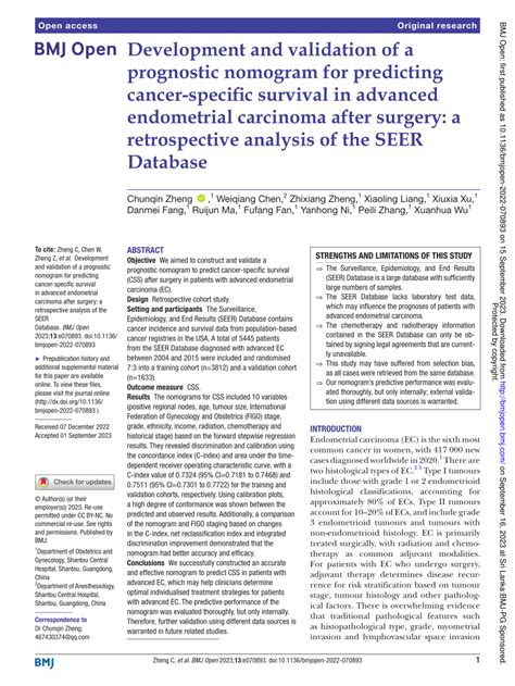 Pdf Development And Validation Of A Prognostic Nomogram For