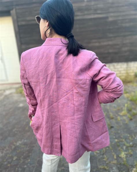 Pink Double Breasted Blazer With White Pants Sumissura