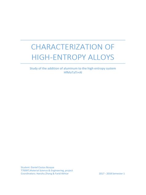 Characterization Of High Entropy Alloys Daniel Costas Bosque Characterization Of High Entropy