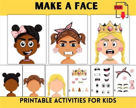 Girl Faces Craft Cut And Paste Diy Art Activity Printable Pdf Download