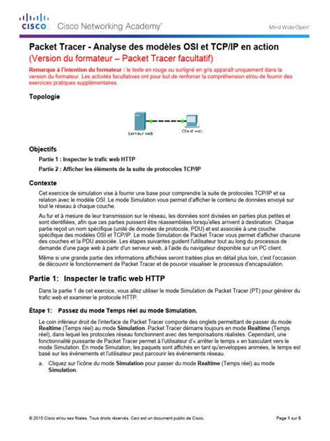 3 2 4 6 Packet Tracer Investigating The Tcp Ip And Osi Models In Action Ilm Pdf