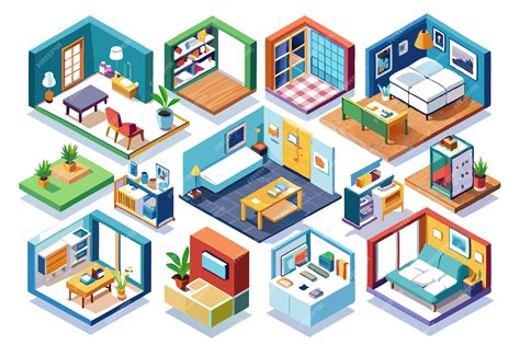 Isometric Illustration Of Different Rooms In A House Premium Ai