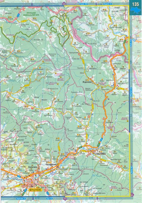 Карта Закарпатской области Карта автомобильных дорог Закарпатской области 1см 2 5км B0