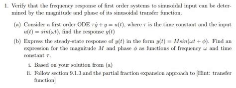 Solved 1 Verify That The Frequency Response Of First Order