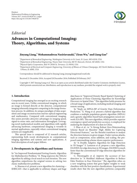 Pdf Advances In Computational Imaging Theory Algorithms And Systems