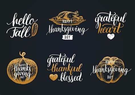 추수 감사절 글자 필기 서예 프리미엄 벡터