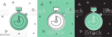 흰색과 녹색 검은 색 배경에 격리 된 스톱 워치 아이콘을 설정합니다 시간 타이머 기호입니다 크로노미터 기호 벡터 일러스트레이션 2 위 상 종류에 대한 스톡 벡터 아트 및