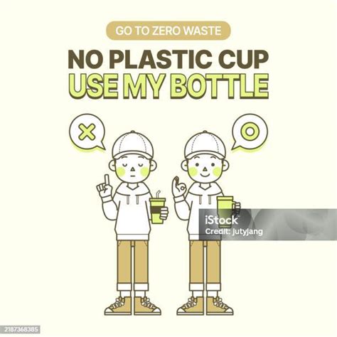 일회용 플라스틱 컵을 사용하는 것보다 여러 번 사용할 수 있는 개인 물컵을 휴대하는 것이 좋습니다 가방에 대한 스톡 벡터 아트 및 기타 이미지 Istock