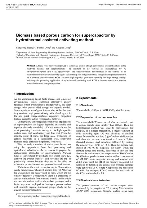 Pdf Biomass Based Porous Carbon For Supercapacitor By Hydrothermal Assisted Activating Method