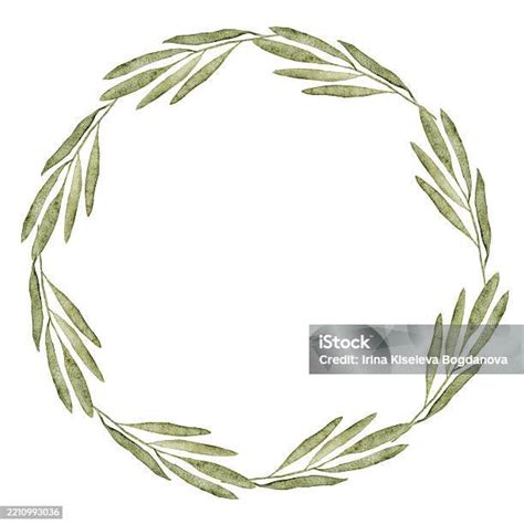 수채화 템플릿입니다 녹색 가지의 둥근 프레임 연한 녹색 잎의 화환 고립된 그림 첫 영성체 세례 결혼 인사말 카드 초대장 날짜를 저장하십시오 공간 복사 견진 성사에 대한 스톡