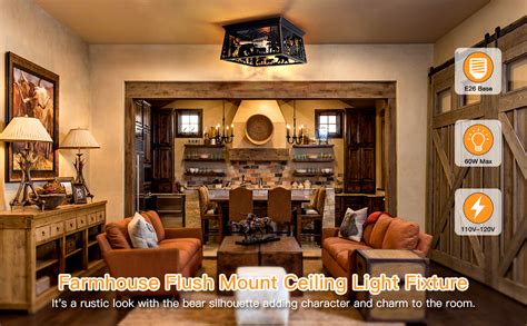 Farmhouse Flush Mount Ceiling Light Fixture 2 Light Bear Rustic Light