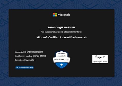 Ramadugu Saikiran On Linkedin Microsoft Azure Ai Certification