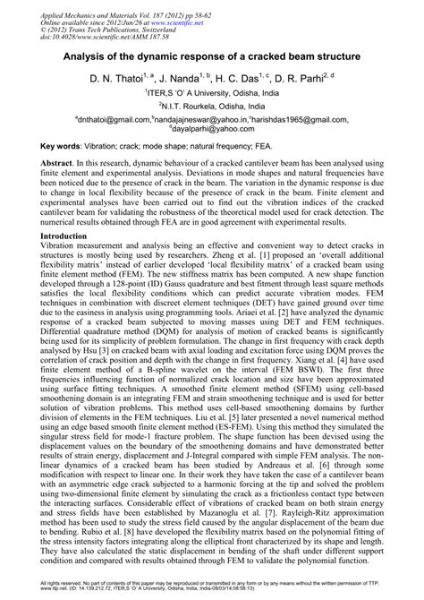 Pdf Analysis Of The Dynamic Response Of A Cracked Beam Structure