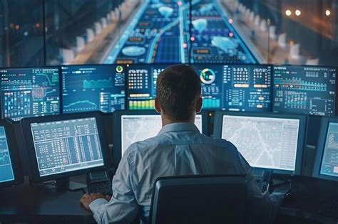 Premium Photo Male Technical Controller Working At His Workplace With