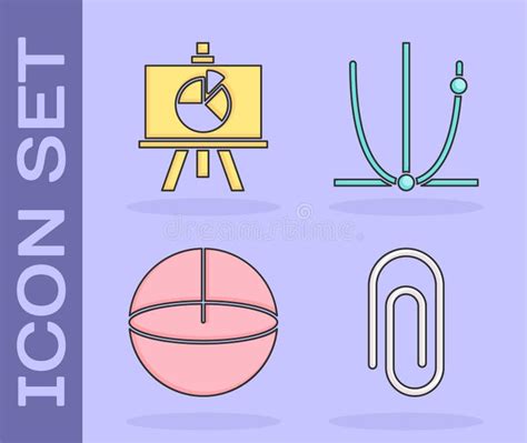 Set Paper Clip Chalkboard With Diagram Geometric Figure Sphere And Graph Schedule Chart