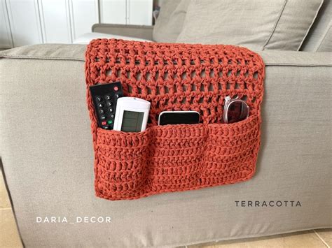 Crochet Cotton Sofa Organizer Armchair Caddy With Pockets Bed