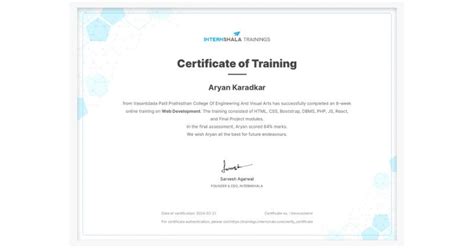 aryan karadkar on linkedin successfully completed the web development