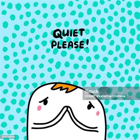 조용히 손으로 그린 벡터 일러스트 레터링 과 만화 남자 닫는 입 만화 스타일 개념에 대한 스톡 벡터 아트 및 기타 이미지 개념 귀여운 누른 자국 Istock