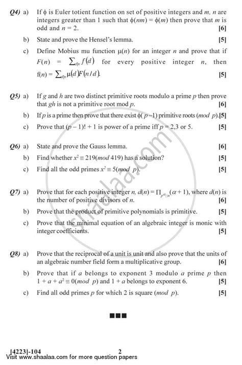 Number Theory 2012 2013 M Sc Mathematics Semester 1 Question Paper With Pdf Download