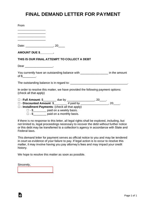 Final Demand For Payment Letter Template