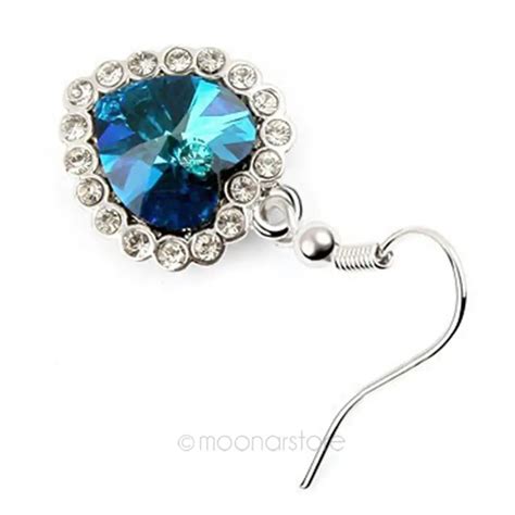 Классические серьги подвески из сплава с кристаллами Love Titanic Голубое сердце океана купить