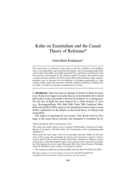 Pdf Kuukkanen Kuhn On Essentialism And The Causal Theory Of Reference Dokumentips