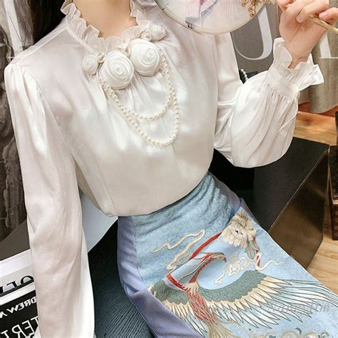 레트로 국가 스타일 스커트 정장 여성 투피스 정장 2023 봄 새로운 중국 스타일 기질 레이스 셔츠 치파오 스커트 Aliexpress