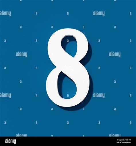 White Number Eight 8 On Blue Background Top View 3d Render Stock