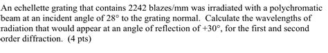Solved An Echellette Grating That Contains 2242 Blazes Mm Was Irradiated With A Polychromatic