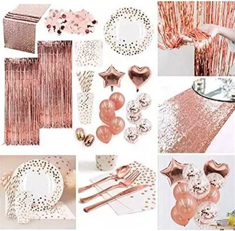 115 Pcs Rose Gold Birthday Party Rose Gold Party Decorations Set Plates