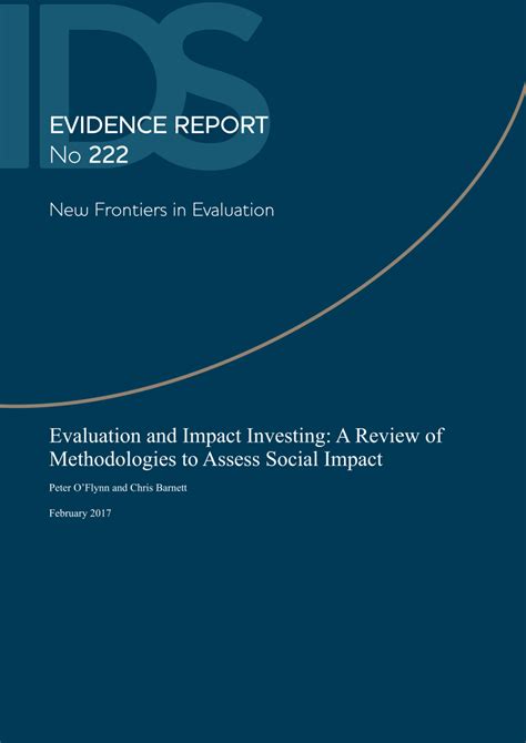 Pdf Evaluation And Impact Investing A Review Of Methodologies To Assess Social Impact