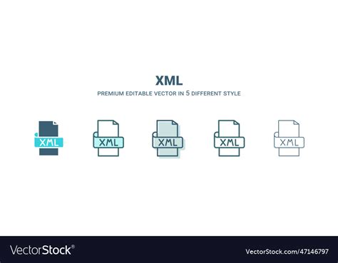 Xml Icon In 5 Different Style Outline Filled Two Vector Image