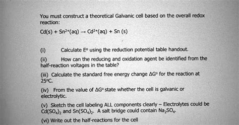 Solved Texts You Must Construct A Theoretical Galvanic Cell Based On The Overall Redox