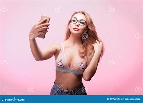 Hot Gorgeous Blonde Woman Taking A Selfie Stock Image Image Of Model