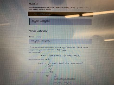 solved find the unit tangent vector to a vector valued