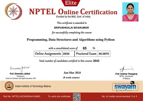 Completed Python Course With Nptel Sripushkalai Sivakumar Posted On