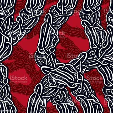 공포 예술 스타일 끔찍한 완벽 한 패턴 벡터 배경입니다 얽힌 뿌리 또는 창 자 생물 생활 양식 이상한 끝 없는 그림 하드 록과 중 금속 서브 컬쳐 음악 섬유 패션 세련 된