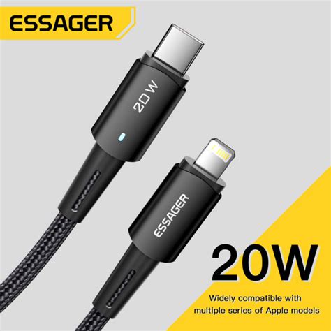 Essager Pd Type C To Lighting Led A Aluminum Alloy Quick Charging Cable W For Iphone Pro