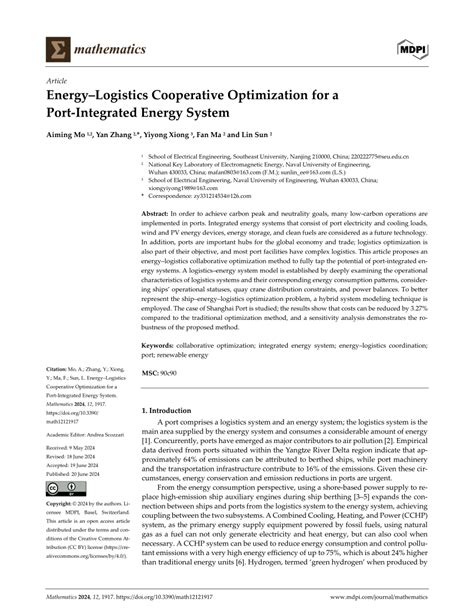PDF EnergyLogistics Cooperative Optimization For A Port Integrated Energy System
