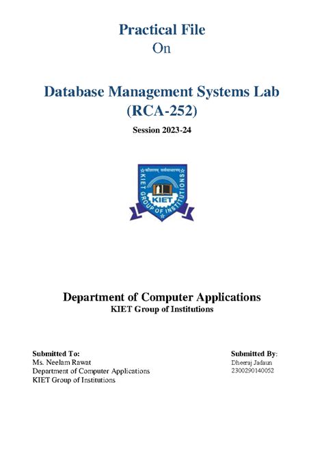 Dbms Practical File Dbms Lab Practical File Practical File On
