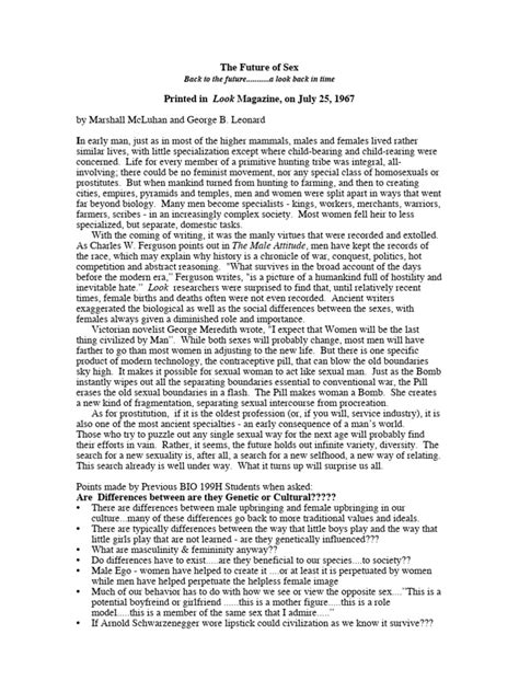 The Future Of Sex With George B Leonard Look July 1967 Download Free Pdf Mammalian